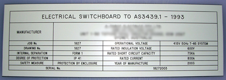 Laberton Pty Ltd - Samples of Engraved Labels; Electrical Switchboard ...